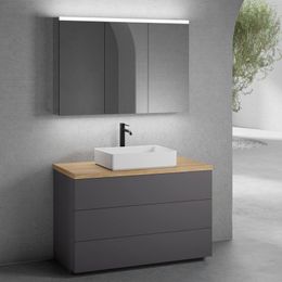neoro n50 Unterschrank B: 120 cm mit 3 Ausz&uuml;gen, Waschtisch B: 58 cm wei&szlig; matt, mit Spiegelschrank,, BN0065WM+BN0454GR+BN0404W1+BN0475MI,