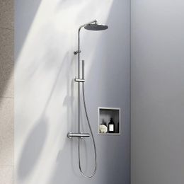 Fortis Spa flat 250 XL Duschsystem mit Thermostat, Metall-Stabhandbrause rund und Metall-Kopfbrause, 1046383PC,