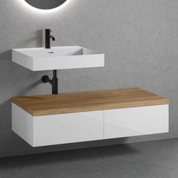 neoro n50 M&ouml;belanlage B: 120 cm mit 2 Ausz&uuml;gen, Waschtisch mit 1 Hahnloch wei&szlig; matt,, BN0137WM+2#BN0411WH+BN0404W1,