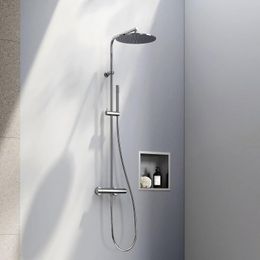 Fortis Spa flat 300 XXL Duschsystem mit Thermostat, Metall-Stabhandbrause rund und Metall-Kopfbrause, 1046384PC,
