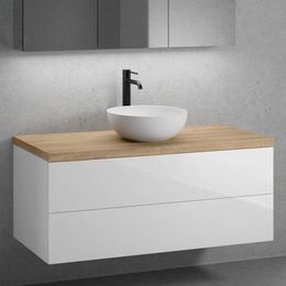 neoro n50 Unterschrank B: 120 cm mit 2 Ausz&uuml;gen, Waschtisch &Oslash; 40 cm wei&szlig; matt,, BN0064WM+BN0424WH+BN0404W1,