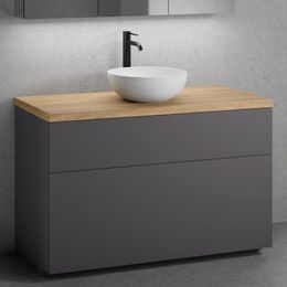 neoro n50 Unterschrank B: 120 cm mit 2 Ausz&uuml;gen, Waschtisch &Oslash; 40 cm wei&szlig; matt,, BN0064WM+BN0444GR+BN0404W1,