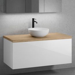 neoro n50 Unterschrank B: 120 cm mit 1 Auszug, Waschtisch &Oslash; 45 cm wei&szlig; matt,, BN0106WM+BN0434WH+BN0404W1,