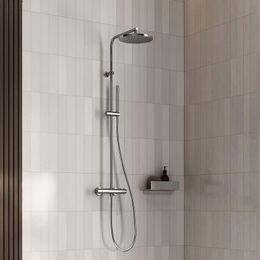 Fortis Wellness flat 250 XL Duschsystem mit Thermostat, Metall-Stabhandbrause rund und Kopfbrause, 1046382PC,