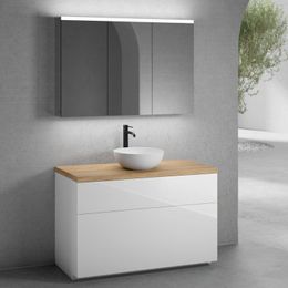 neoro n50 Unterschrank B: 120 cm mit 2 Ausz&uuml;gen, Waschtisch &Oslash; 40 cm wei&szlig; matt, mit Spiegelschrank,, BN0064WM+BN0444WH+BN0404W1+BN0475MI,