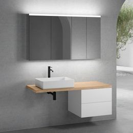 neoro n50 M&ouml;belanlage B: 140 cm, Unterschrank B: 60 cm mit 2 Ausz&uuml;gen, Waschtisch B: 58 cm wei&szlig; matt, mit Spiegelschrank,,