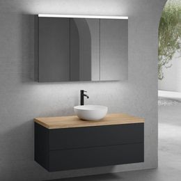 neoro n50 Unterschrank B: 120 cm mit 2 Ausz&uuml;gen, Waschtisch &Oslash; 45 cm wei&szlig; matt, mit Spiegelschrank,, BN0106WM+BN0424BM+BN0404W1+BN0475MI,