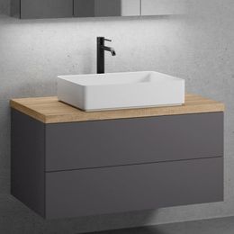 neoro n50 Unterschrank B: 100 cm mit 2 Ausz&uuml;gen, Waschtisch B: 58 cm wei&szlig; matt,, BN0065WM+BN0423GR+BN0403W1,