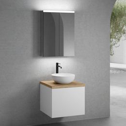 neoro n50 Unterschrank B: 60 cm mit 1 Auszug, Waschtisch &Oslash; 40 cm wei&szlig; matt, mit Spiegelschrank f&uuml;r die Schweiz,, BN0064WM+BN0431WM+BN0401W1+BN0485MI,