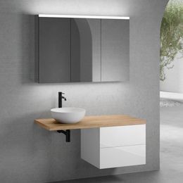 neoro n50 M&ouml;belanlage B: 120 cm, Unterschrank B: 60 cm mit 2 Ausz&uuml;gen, Waschtisch &Oslash; 40 cm wei&szlig; matt, mit Spiegelschrank,,
