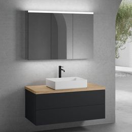 neoro n50 Unterschrank B: 120 cm mit 2 Ausz&uuml;gen, Waschtisch B: 58 cm wei&szlig; matt, mit Spiegelschrank,, BN0065WM+BN0424BM+BN0404W1+BN0475MI,