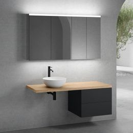 neoro n50 M&ouml;belanlage B: 140 cm, Unterschrank B: 60 cm mit 2 Ausz&uuml;gen, Waschtisch &Oslash; 40 cm wei&szlig; matt, mit Spiegelschrank,,