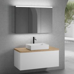 neoro n50 Unterschrank B: 120 cm mit 1 Auszug, Waschtisch B: 58 cm wei&szlig; matt, mit Spiegelschrank,, BN0065WM+BN0434WM+BN0404W1+BN0475MI,