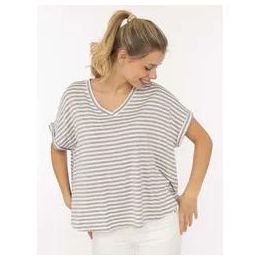 T-Shirt Zwillingsherz "Maritime Streifen", Damen, grau (hellgrau), Obermaterial: 97% Viskose, 3% Elasthan, loose fit h&uuml;ftlang, V-Ausschnitt, Shirts T-Shirt, One Size, Kurzarm, V-Ausschnitt, gestreift, Loose Fit