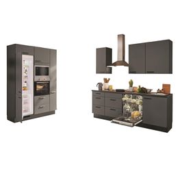 Roller nobilia K&uuml;chenblock TOUCH - Lacklaminat schiefergrau - schwarz matt - K&uuml;hlschrank links - 230+150 cm