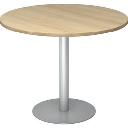 Besprechungstisch, &Oslash; 1000 mm, 755 mm hoch, Gestell silber, Platte Eiche-Dekor kaiserkraft