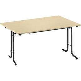 Klapptisch, mit abgerundeten Kanten, Rundrohr-Gestell, Plattenform rechteckig, 1200 x 700 mm, Gestell schwarz, Platte Ahorn-Dekor kaiserkraft