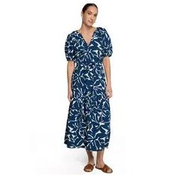 Maxikleid Zero "Damen kurzarm", Damen, Gr. 40, Normalgr&ouml;&szlig;en, blau, cream, Obermaterial: 40% Baumwolle, 60% Viskose, A-Linie lang, V-Ausschnitt, Kleider Maxikleid, Material.