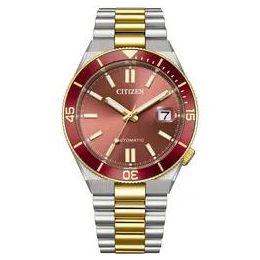 Automatikuhr Citizen "Tsuyosa Shore", silbergoldfarben, rot, Armbanduhren, Herren, Automatikuhr, Armbanduhr, Damenuhr, Herrenuhr, Mechanische Uhr, Edelstahlarmband