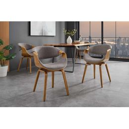 Riess Ambiente Retro Stuhl ORGANIC natur Eschenholz grau Strukturstoff Riess-Ambiente Esszimmerstuhl K&uuml;chenstuhl