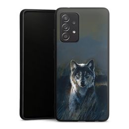 DeinDesign Galaxy A52s 5G Handy Premium Silikon H&uuml;lle Handyh&uuml;lle schwarz Case Wolf Painting Nature Silikon Premium Case