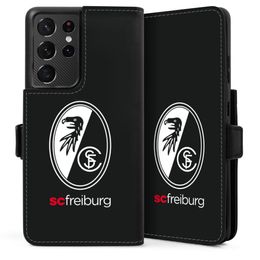 DeinDesign Galaxy S21 Ultra 5G Handy Klapph&uuml;lle Handyh&uuml;lle aus Kunst Leder schwarz Flip Case Sc Freiburg Official Licensed Product Coat Of Arms Sideflip mit 