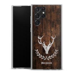 DeinDesign Galaxy S22 Ultra Handy Silikon H&uuml;lle Case transparent Handyh&uuml;lle Wooden Look Deer Wood Silikon Case