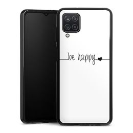 DeinDesign Galaxy A12 Handy Silikon H&uuml;lle Case schwarz Handyh&uuml;lle Sayings Statement Happiness