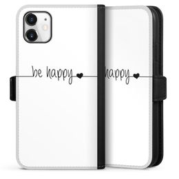 DeinDesign iPhone 11 Handy Klapph&uuml;lle Handyh&uuml;lle aus Kunst Leder schwarz Flip Case Statement Happiness Sayings Sideflip mit Lasche
