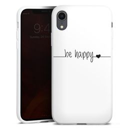 DeinDesign iPhone Xr Handy Silikon H&uuml;lle Case wei&szlig; Handyh&uuml;lle Statement Happiness Sayings Silikon Case