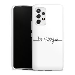 DeinDesign Galaxy A53 5G Handy Silikon H&uuml;lle Case wei&szlig; Handyh&uuml;lle Sayings Statement Happiness Silikon Case