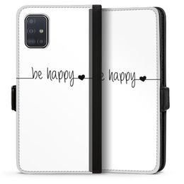 DeinDesign Galaxy A51 Handy Klapph&uuml;lle Handyh&uuml;lle aus Kunst Leder schwarz Flip Case Statement Happiness Sayings Sideflip mit Lasche