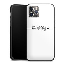 DeinDesign iPhone 12 Pro Handy Premium Silikon H&uuml;lle Handyh&uuml;lle schwarz Case Statement Happiness Sayings Silikon Premium Case