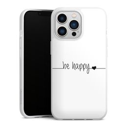 DeinDesign iPhone 13 Pro Handy Silikon H&uuml;lle Case wei&szlig; Handyh&uuml;lle Statement Happiness Sayings Silikon Case