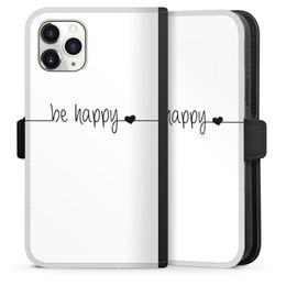 DeinDesign iPhone 11 Pro Handy Klapph&uuml;lle Handyh&uuml;lle aus Kunst Leder schwarz Flip Case Statement Happiness Sayings Sideflip mit Lasche