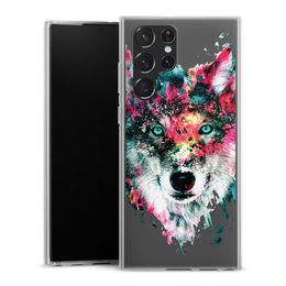DeinDesign Galaxy S22 Ultra Handy Silikon H&uuml;lle Case transparent Handyh&uuml;lle Colourful Wolf Riza Peker Silikon Case