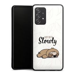DeinDesign Galaxy A52s 5G Handy Premium Silikon H&uuml;lle Handyh&uuml;lle schwarz Case Sloth Lazy Sunday Animals Silikon Premium Case
