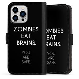 DeinDesign iPhone 13 Pro Handy Klapph&uuml;lle Handyh&uuml;lle aus Kunst Leder schwarz Flip Case Statement Funny Zombie Sideflip mit Lasche