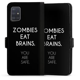 DeinDesign Galaxy A51 Handy Klapph&uuml;lle Handyh&uuml;lle aus Kunst Leder schwarz Flip Case Statement Funny Zombie Sideflip mit Lasche