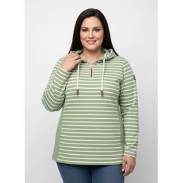 sheego Gro&szlig;e Gr&ouml;&szlig;en Kapuzensweatshirt mit 2 Nahttaschen, eucalyptus-ecru-geringelt, Gr&ouml;&szlig;e 44 - Damen