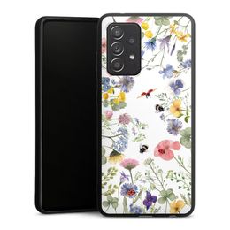 DeinDesign Galaxy A52s 5G Handy Premium Silikon H&uuml;lle Handyh&uuml;lle schwarz Case Muster Flowers Bee Silikon Premium Case