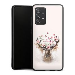 DeinDesign Galaxy A52s 5G Handy Premium Silikon H&uuml;lle Handyh&uuml;lle schwarz Case Animals Deer Flowers Silikon Premium Case