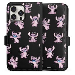 DeinDesign iPhone 15 Pro Max Handy Klapph&uuml;lle Handyh&uuml;lle aus Kunst Leder schwarz Flip Case Lilo & Stitch Angel Disney Sideflip mit Lasche