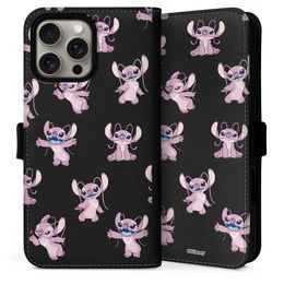 DeinDesign iPhone 16 Pro Handy Klapph&uuml;lle Handyh&uuml;lle aus Kunst Leder schwarz Flip Case Lilo & Stitch Angel Disney Sideflip mit Lasche