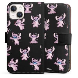 DeinDesign iPhone 14 Handy Klapph&uuml;lle Handyh&uuml;lle aus Kunst Leder schwarz Flip Case Lilo & Stitch Angel Disney Sideflip mit Lasche