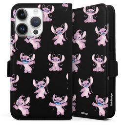 DeinDesign iPhone 14 Pro Max Handy Klapph&uuml;lle Handyh&uuml;lle aus Kunst Leder schwarz Flip Case Lilo & Stitch Angel Disney Sideflip mit Lasche