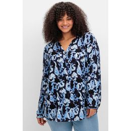 sheego Damen Tunika mit floralem Alloverprint, marine-gemustert, Gr&ouml;&szlig;e 58