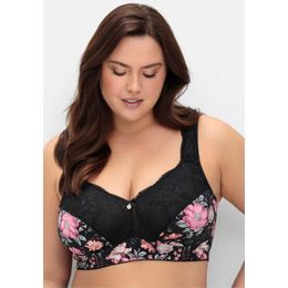 sheego Damen BH ohne B&uuml;gel mit Bl&uuml;ten-Print, schwarz-bedruckt, Gr&ouml;&szlig;e 120E