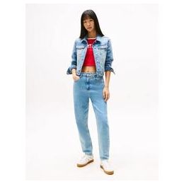 Tapered-fit-Jeans TOMMY JEANS "High waist - Mom-Jeans Tapered", Damen, Gr. 31, L&auml;nge 30, blau (denim light), Denim/Jeans, Obermaterial: 99% Baumwolle, 1% Elasthan, Abriebeffekte, Jeans, Mit Tommy Hilfiger Logo-Flag auf der Ges&auml;&szlig;tasche