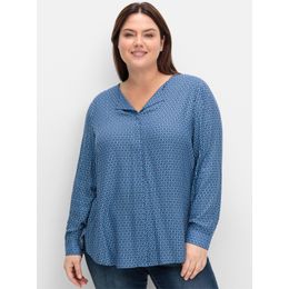 sheego Damen Druckbluse mit Falte im R&uuml;ckteil, tiefblau-gemustert, Gr&ouml;&szlig;e 42